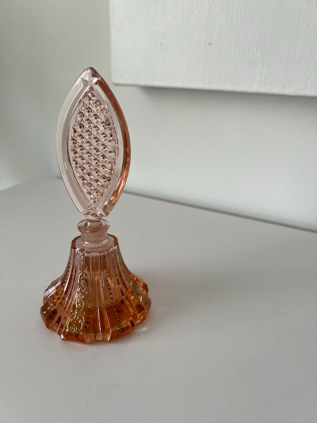 VTG Art Deco Pink Jizerske Sklo Czech Rep. Perfume Bottle Handmade ...