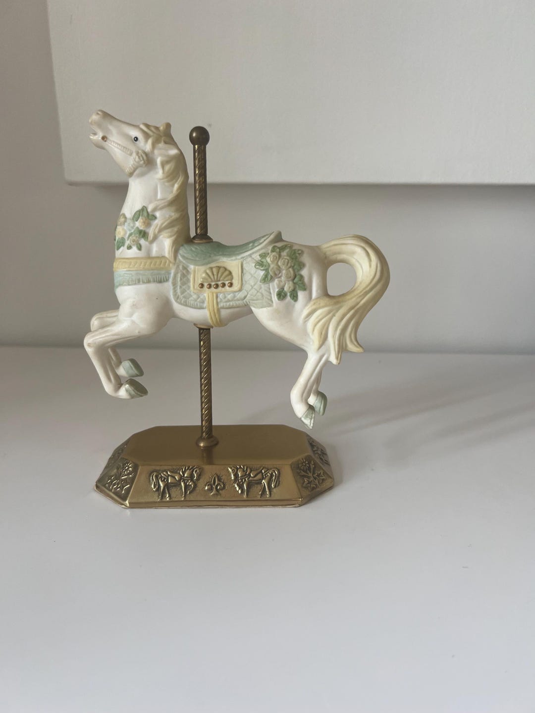 Vintage Decorative Porcelain Carousel White Horse | Pastel Colors ...