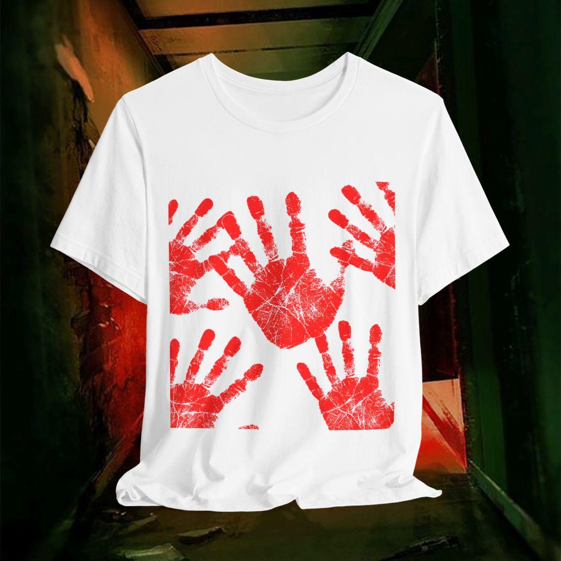 Creepy Blood-stained Handprints Tee Unisex Jersey Short Sleeve Tee ...