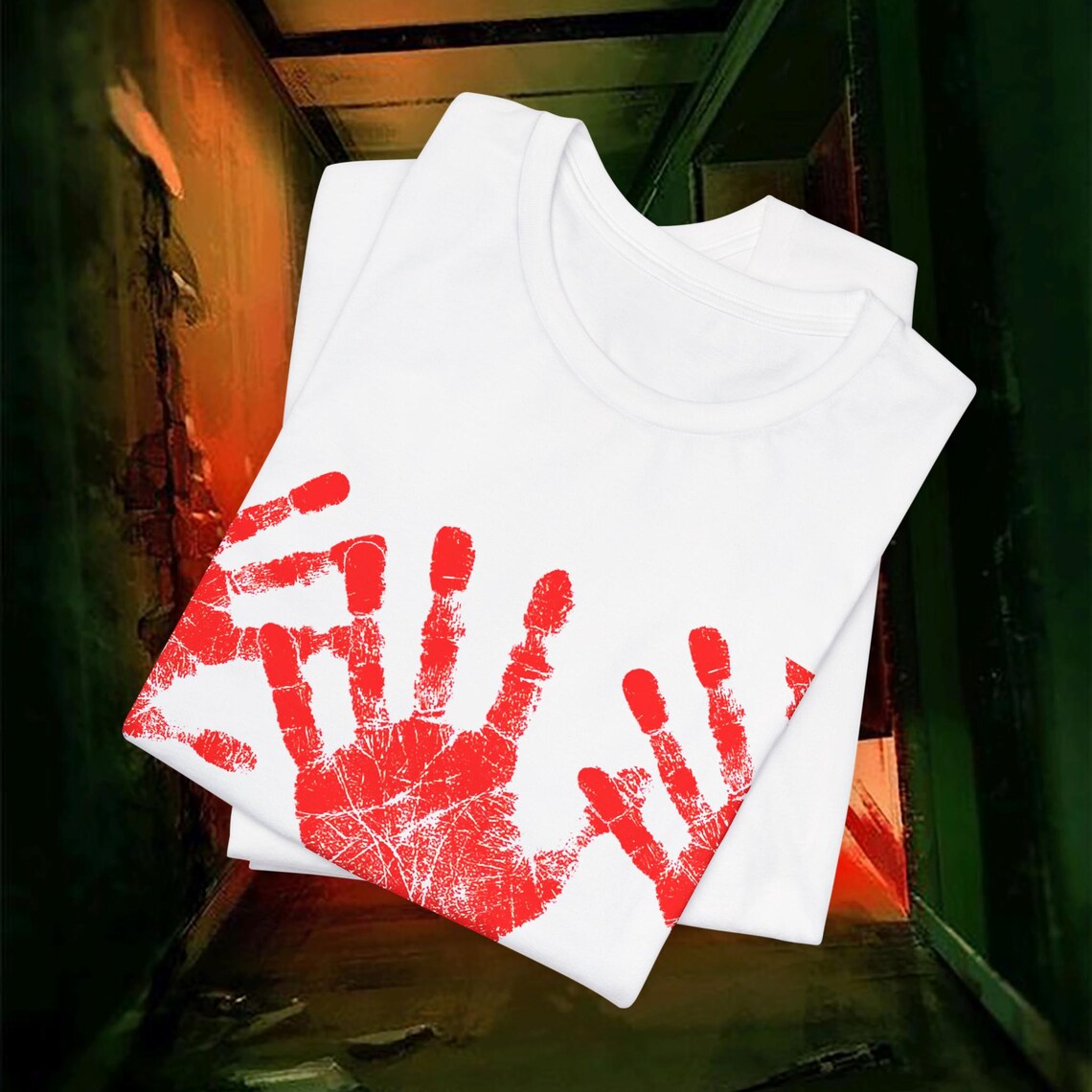Creepy Blood-stained Handprints Tee Unisex Jersey Short Sleeve Tee ...