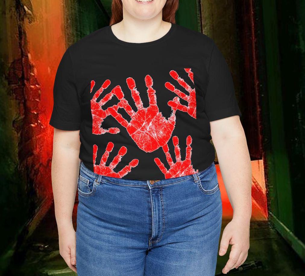 Creepy Blood-stained Handprints Tee Unisex Jersey Short Sleeve Tee ...