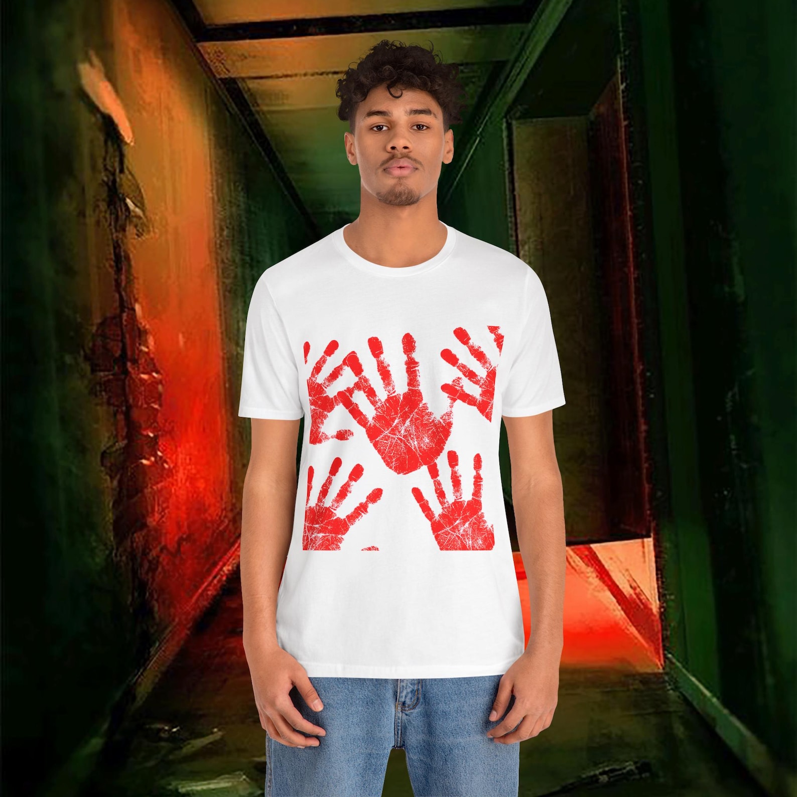 Creepy Blood-stained Handprints Tee Unisex Jersey Short Sleeve Tee ...
