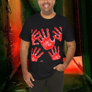 Creepy Blood-stained Handprints Tee Unisex Jersey Short Sleeve Tee ...