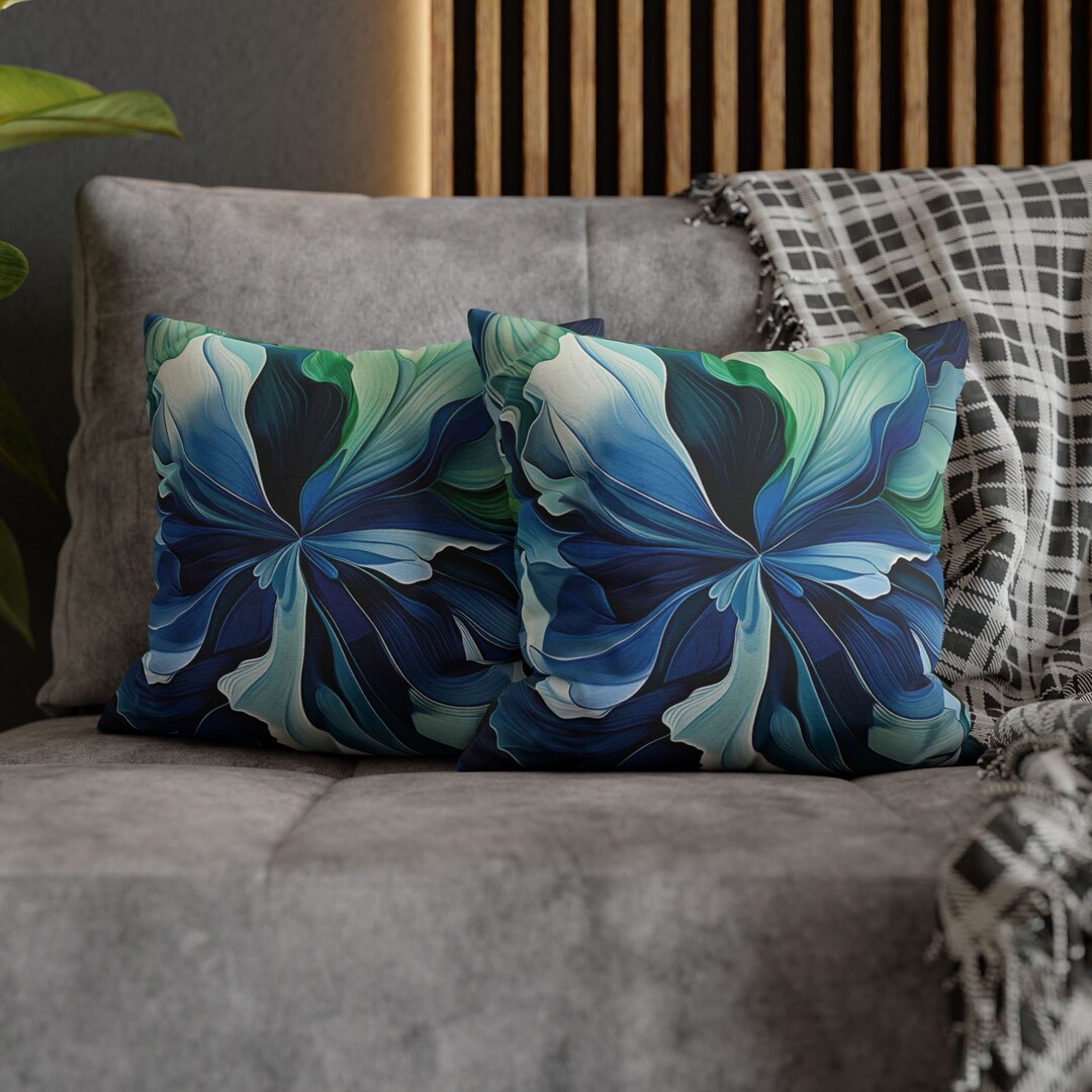 Bold Blue Flower Pillow Cover Spun Polyester Square Pillowcase Floral ...