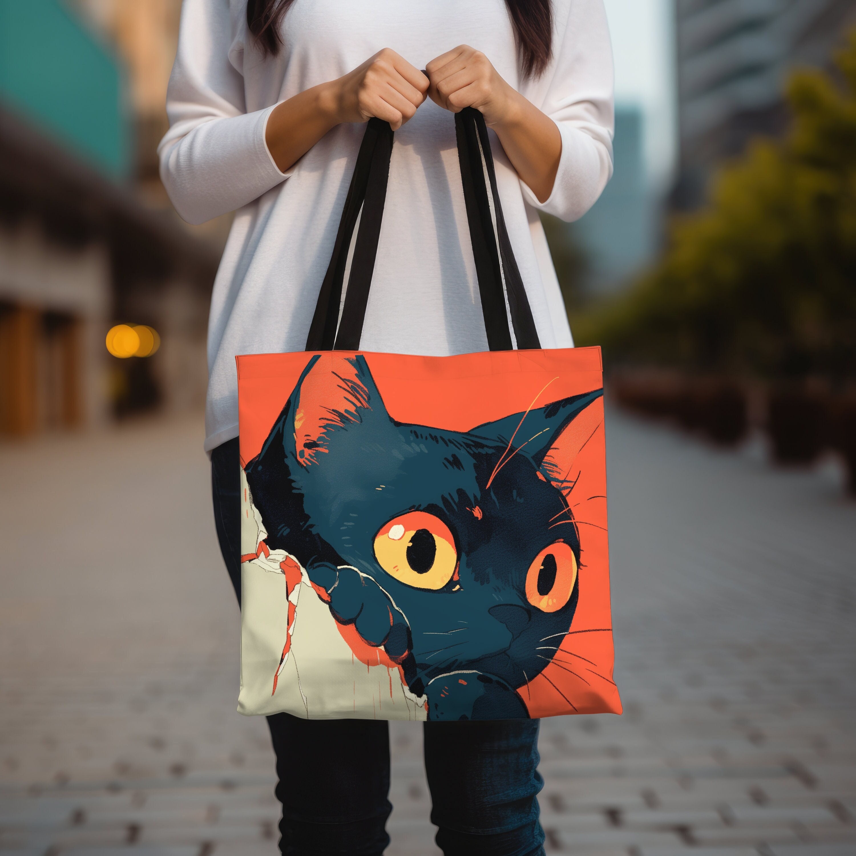 Modern Black Cat Tote Bag: Bold Design, Everyday Carry-all - Etsy