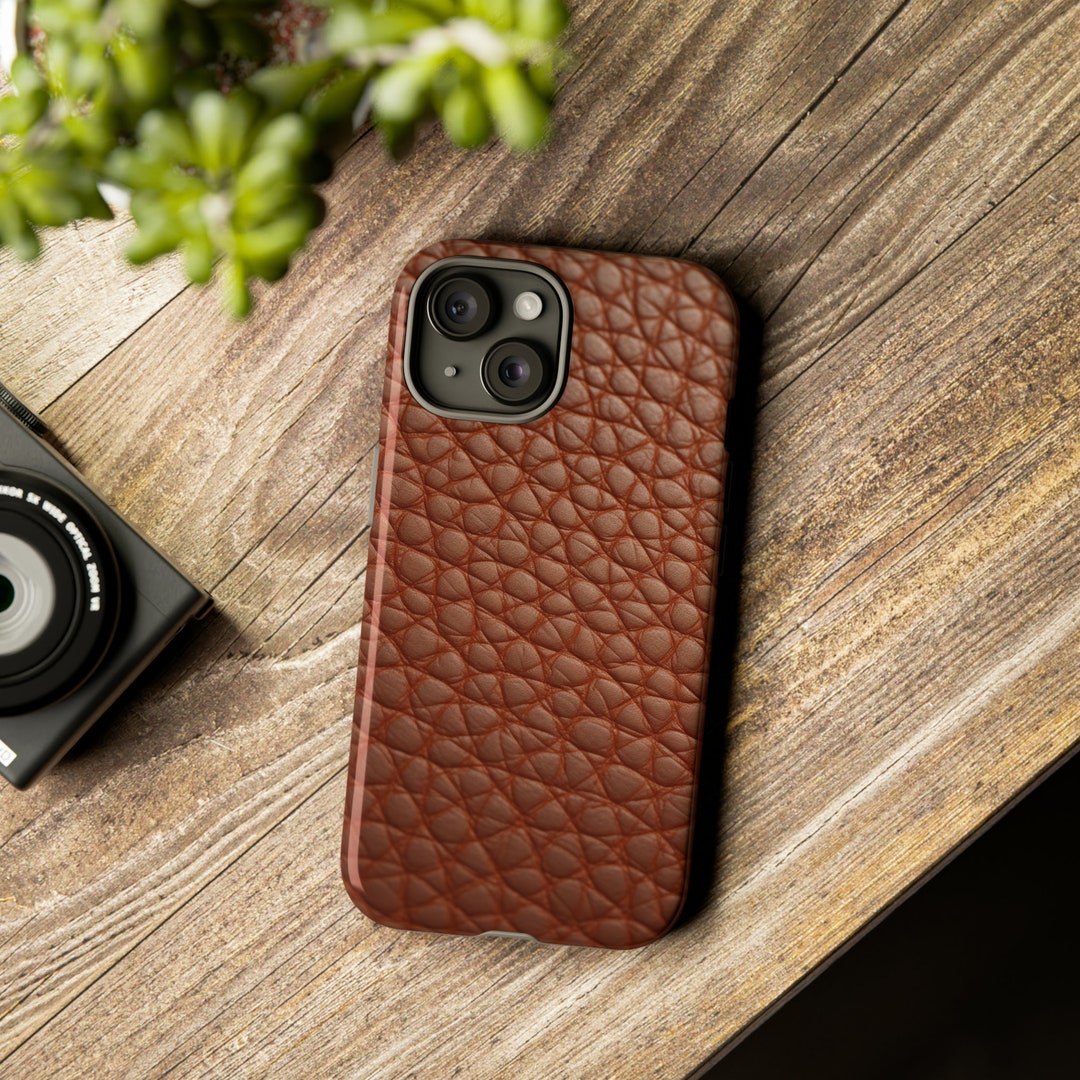 Brown Leather Look Protective Phone Case, Dual Layer - Etsy