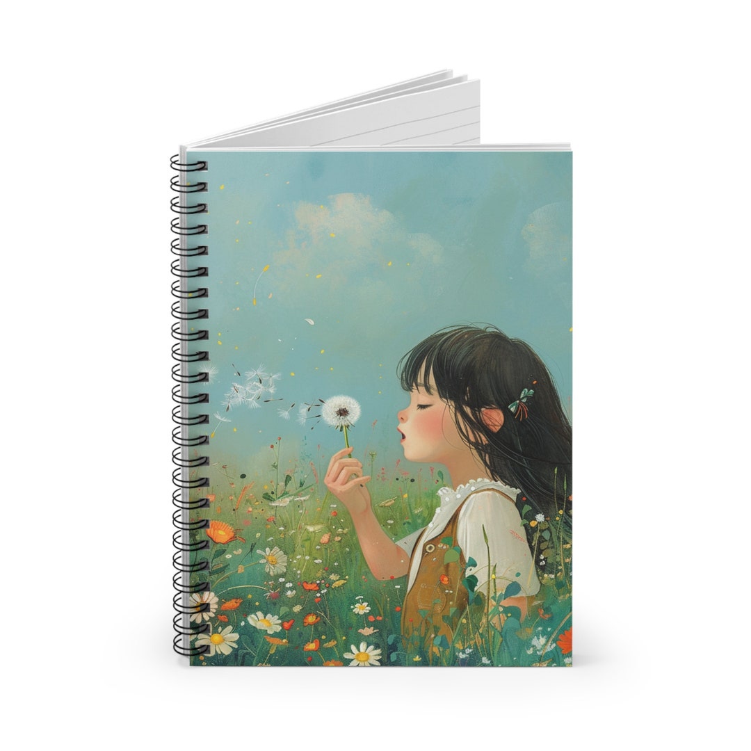 Anime Flower Girl Spiral Notebook Ruled Line Floral Anime Girl Spiral ...