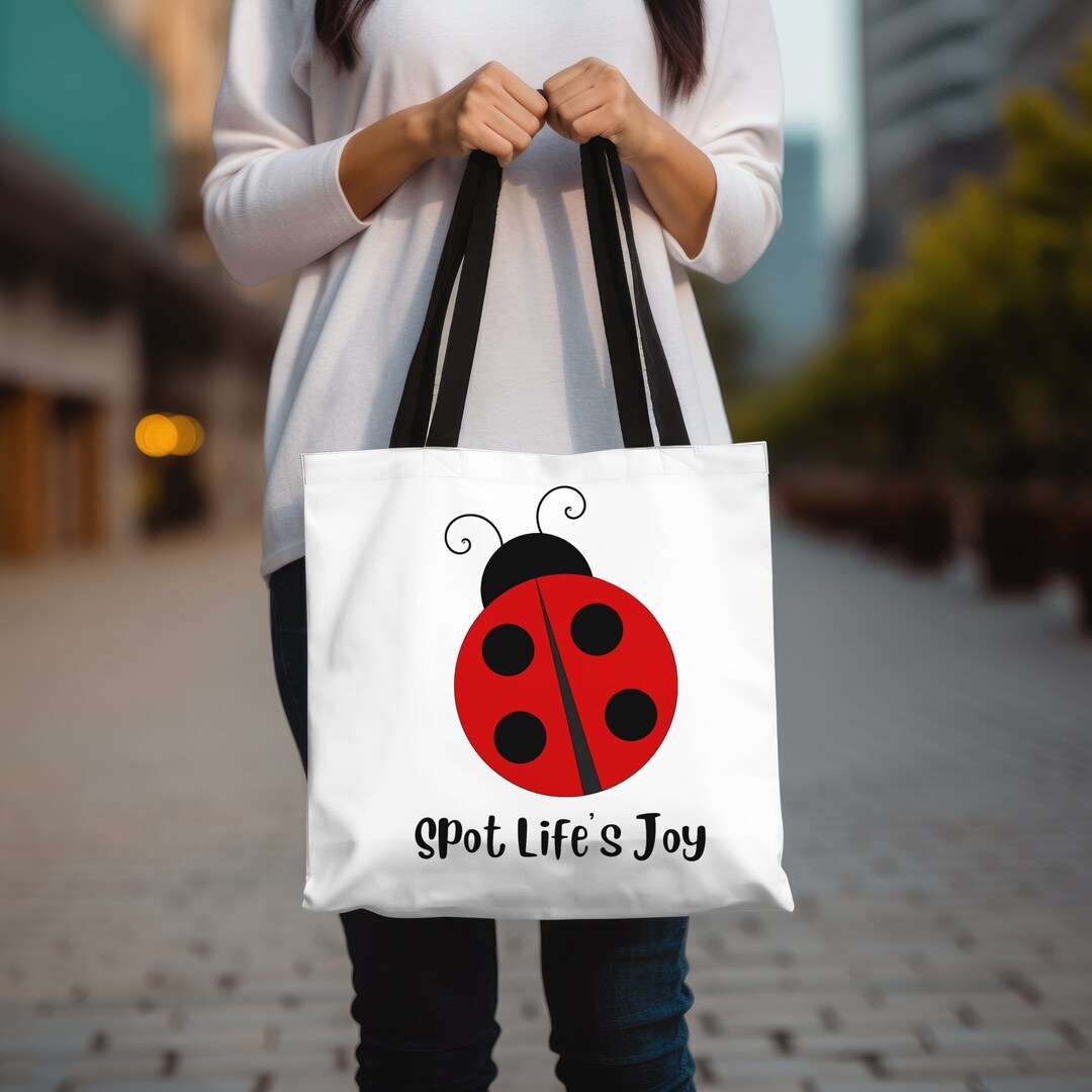 Joyful Ladybug Tote Bag Cute Ladybug Shopping Bag Positive Saying ...
