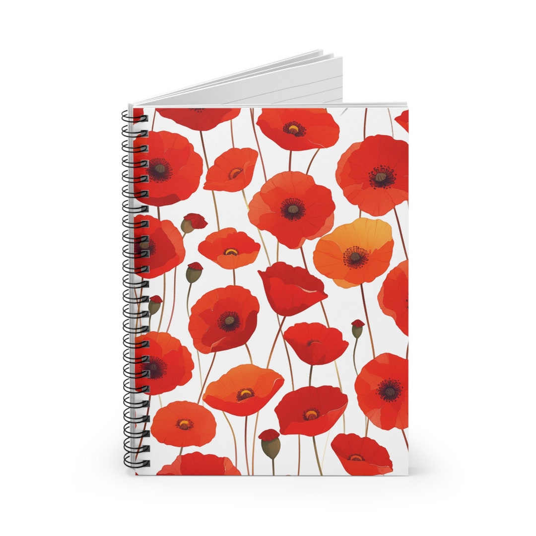 Red Poppies Spiral Notebook Ruled Line Red Poppies Notebook Floral