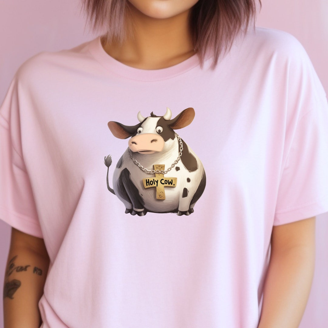 Holy Cow T-shirt | Cute Cow With Necklace Graphic Tee | Funny Farm ...