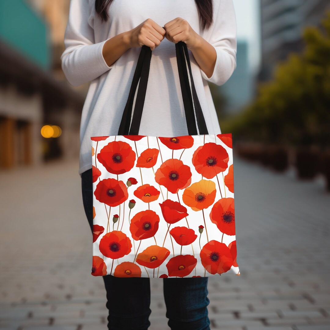 Red Poppy Floral Tote Bag: Elegant Carry-all, Gift for Women - Etsy