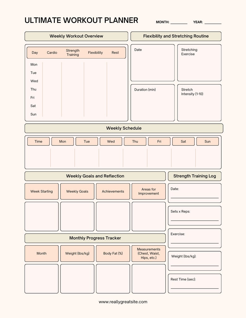 Cream Simple Weekly Workout Planner - Etsy