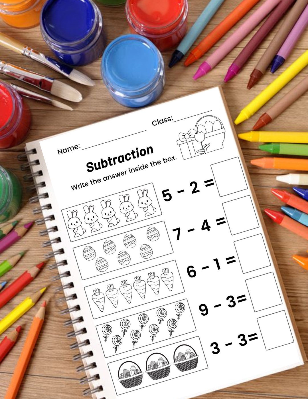 Black and White Easter Subtraction Worksheet - Etsy