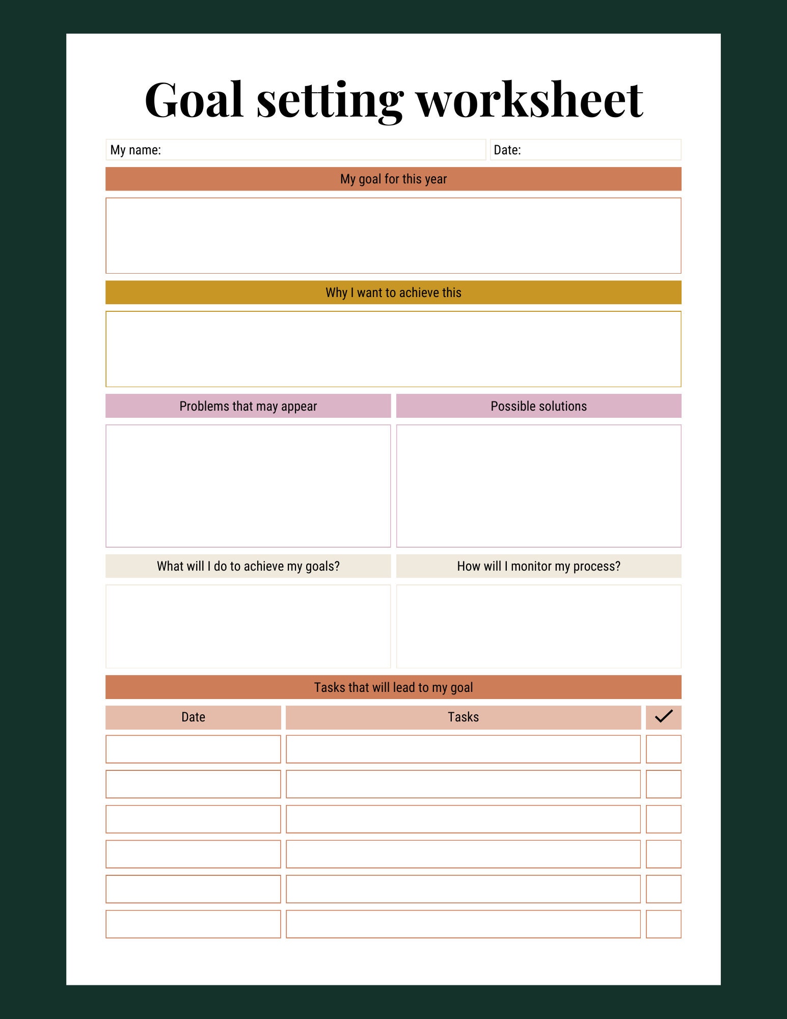 Colorful Simple Goal Setting Worksheet - Etsy