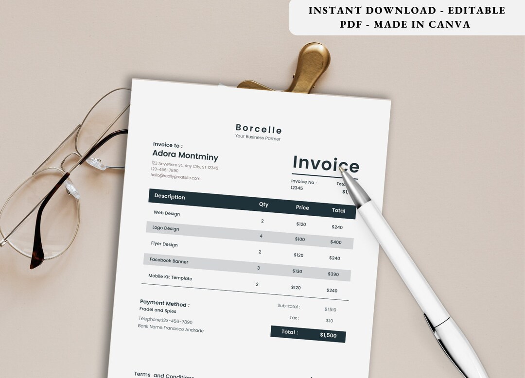 Modern Invoice Templates Set, Printable Invoices, Customizable Design ...