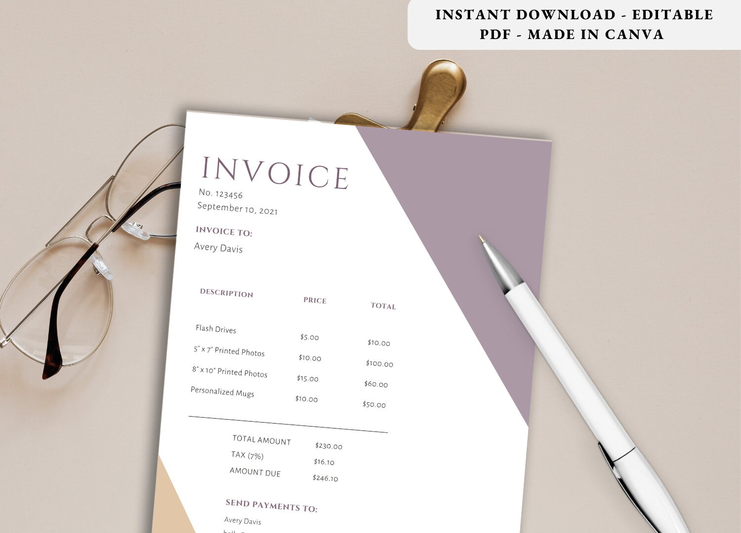 Modern Invoice Templates Set, Printable Invoices, Customizable Design ...