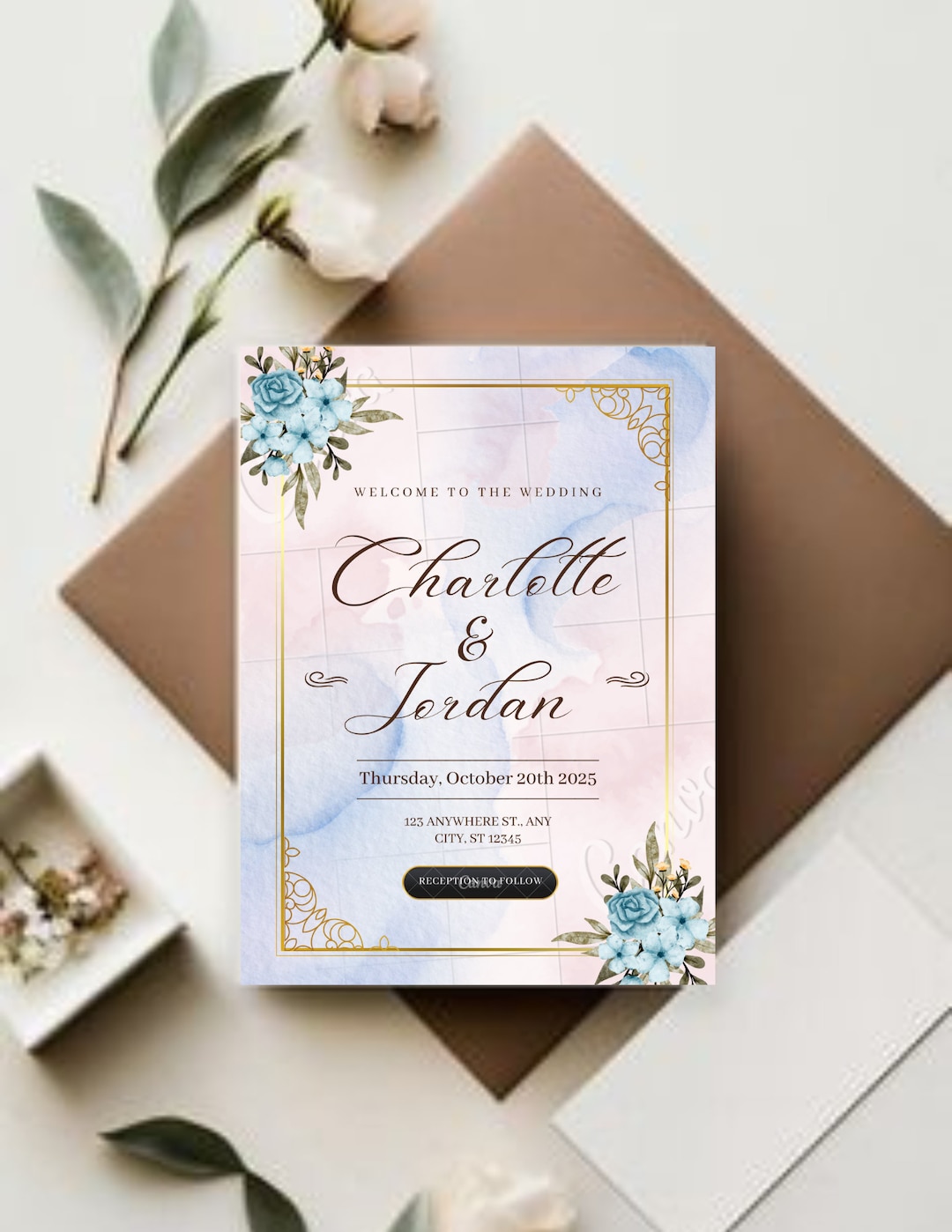 Blue Aesthetic Invitation Wedding Card - Etsy