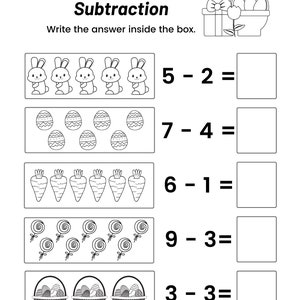 Black and White Easter Subtraction Worksheet - Etsy