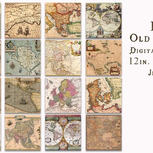 Vintage Old Maps Digital Papers, 16 Pack of 12x12 Inch Jpegs ...