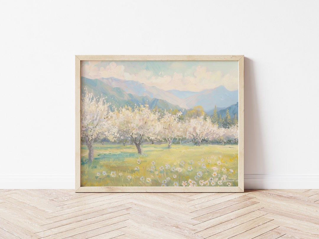 Spring Orchard Bliss - Vintage Oil Painting Style Digital Art Print ...