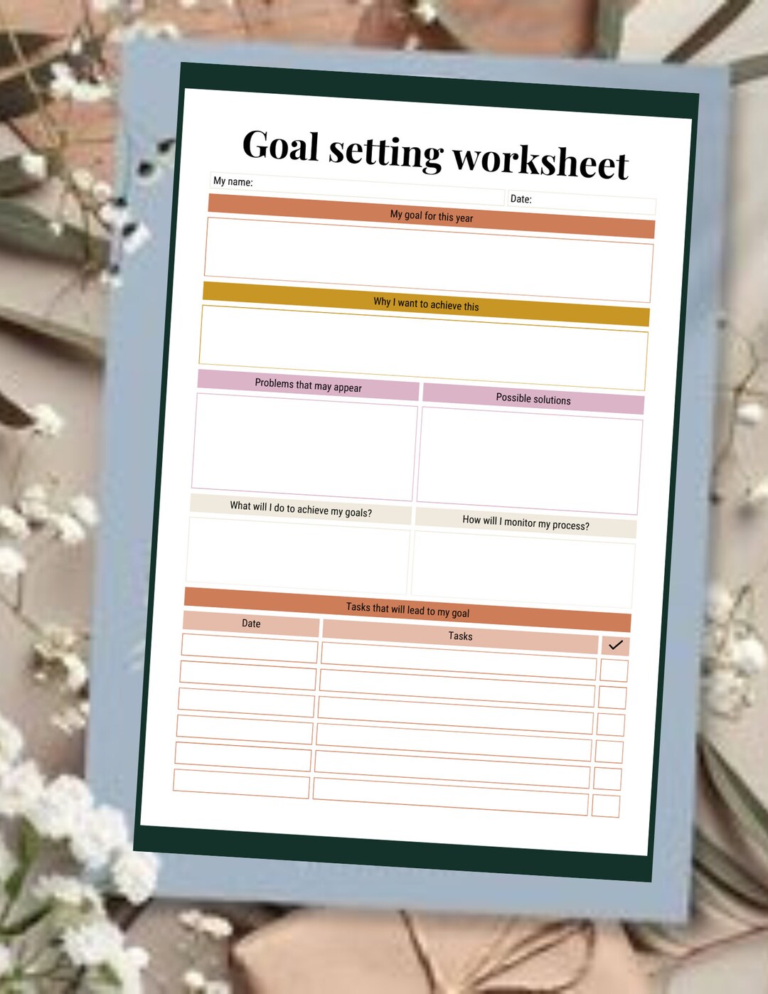Colorful Simple Goal Setting Worksheet - Etsy