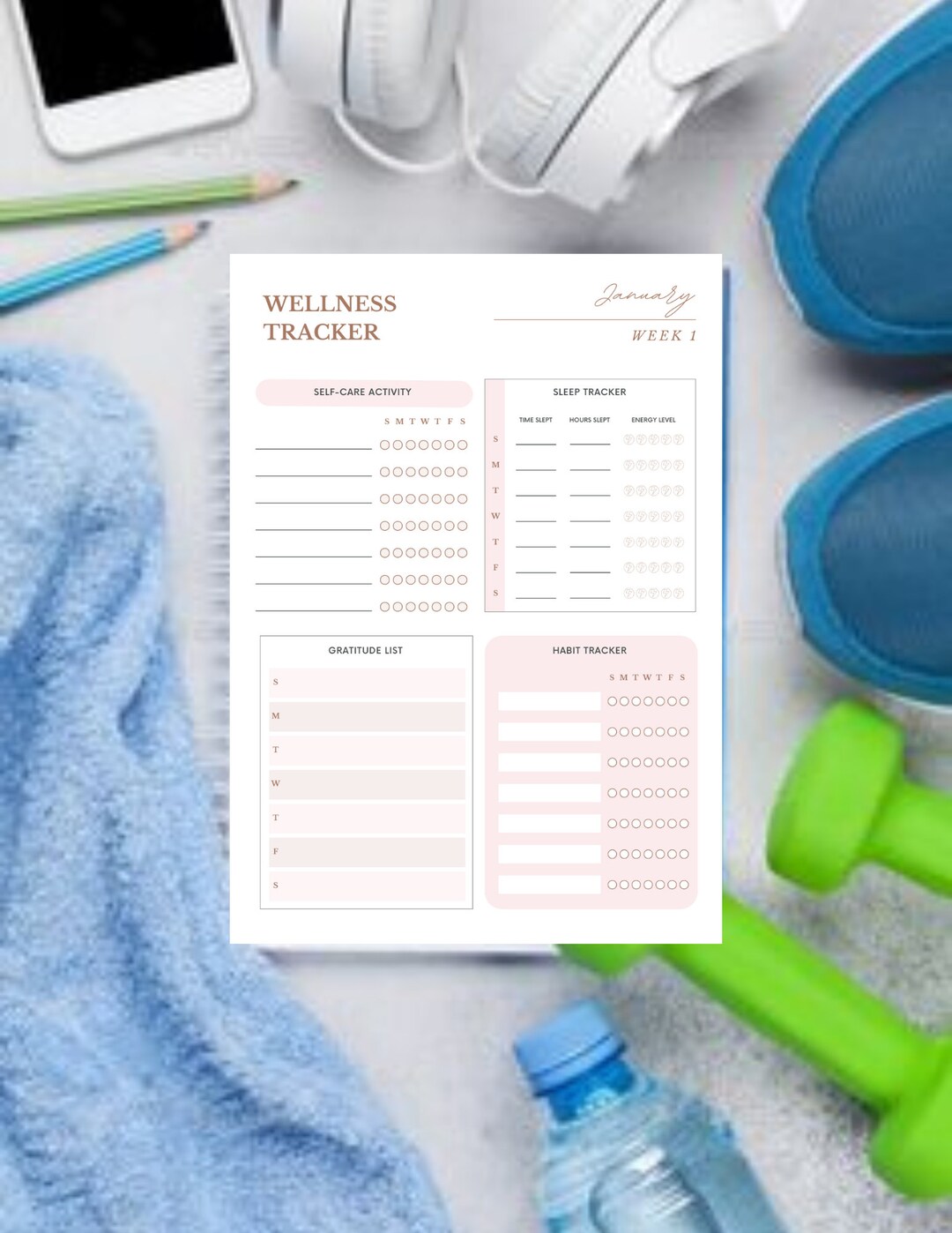 Pink Minimalist Weekly Wellness Tracker Planner - Etsy