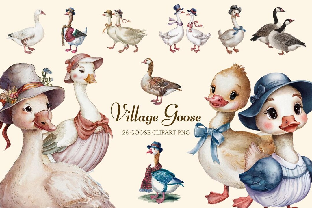 Watercolor Geese Clipart Set, Comic Goose Illustrations, Digital ...
