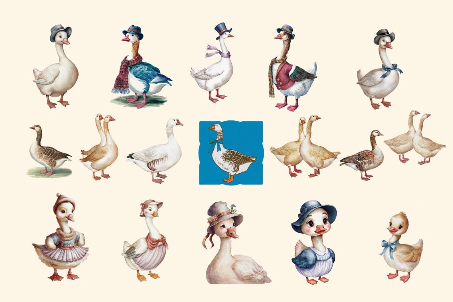 Watercolor Goose Clipart, Comic Geese Illustration, Digital Download ...
