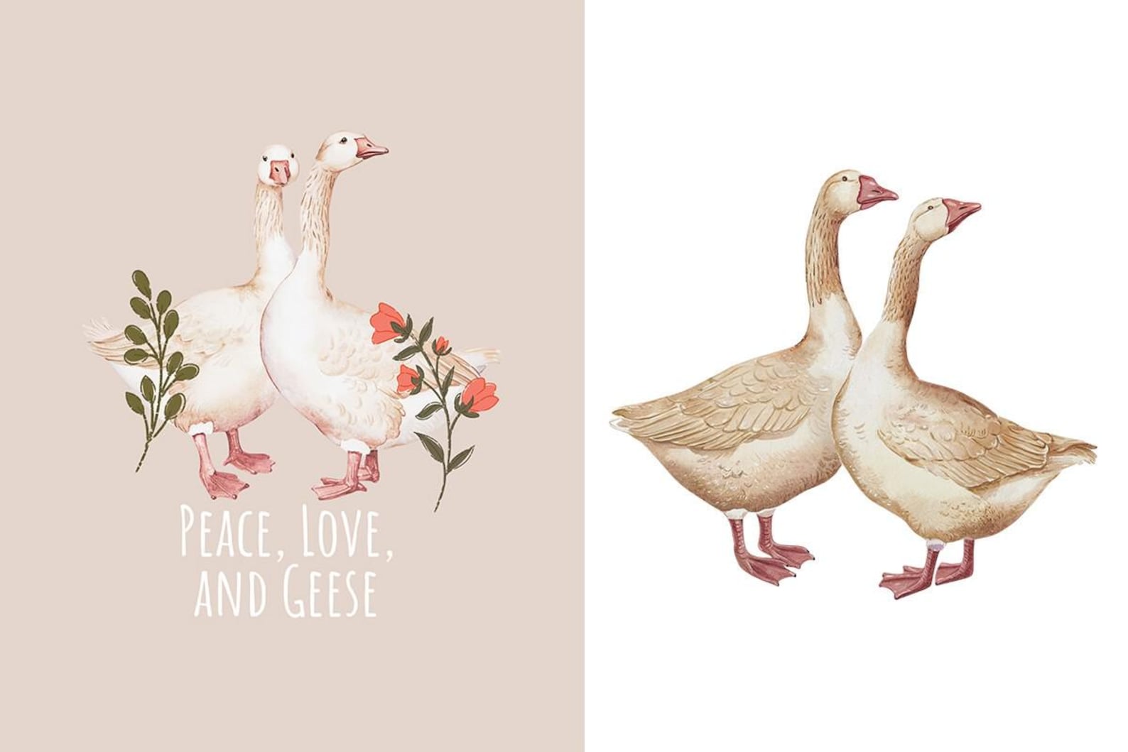 Watercolor Goose Clipart, Comic Geese Illustration, Digital Download ...