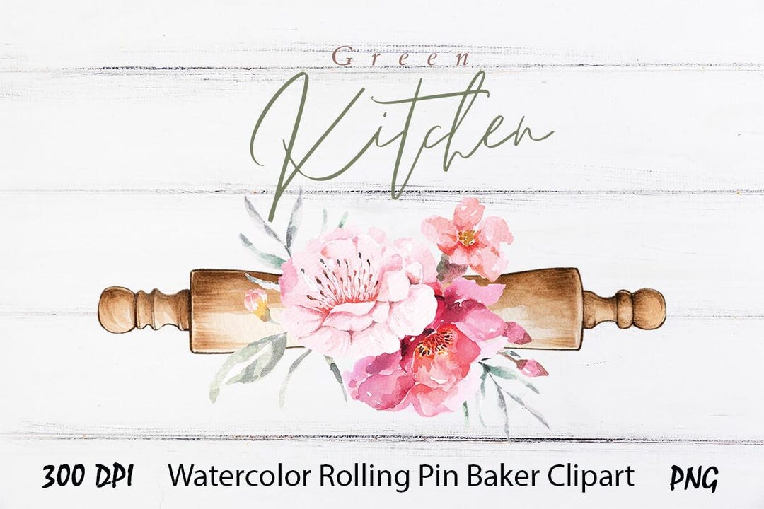 Watercolor Rolling Pin Clipart, Baker Kitchen Art for Crafts and DIY ...