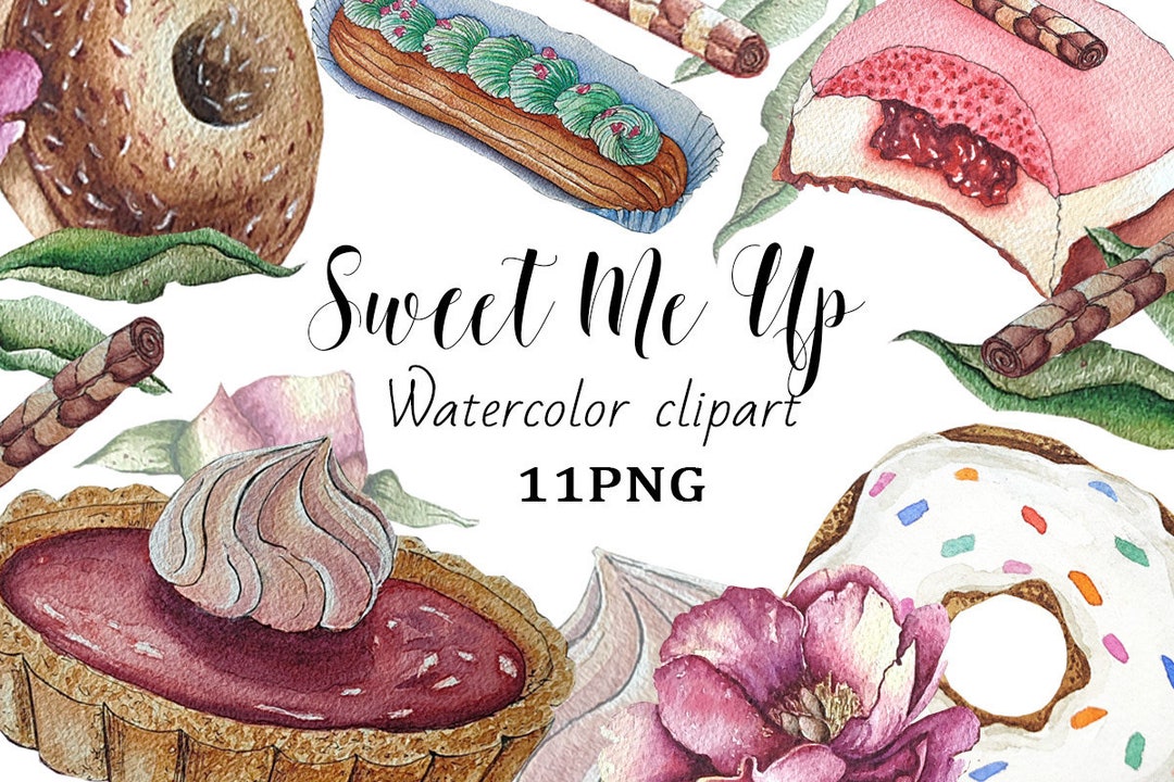 Watercolor Dessert Clipart Set Donuts, Sweet Treats, Baking ...
