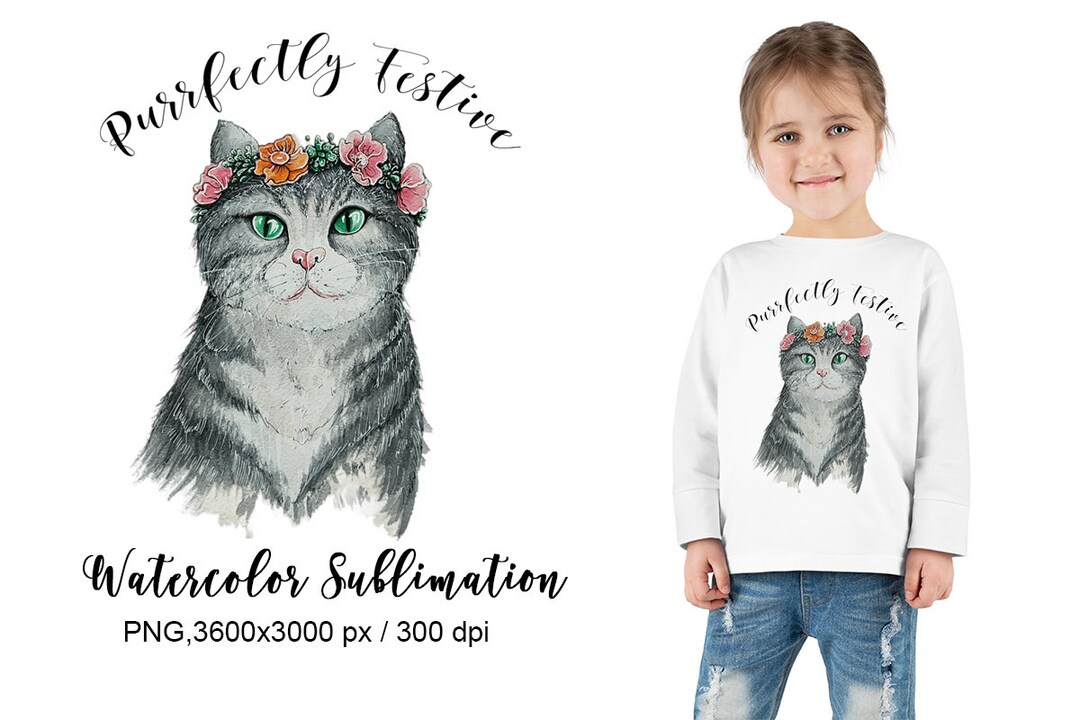 Watercolor Kitten and Flowers Clipart, Spring Cat PNG, Digital Download ...