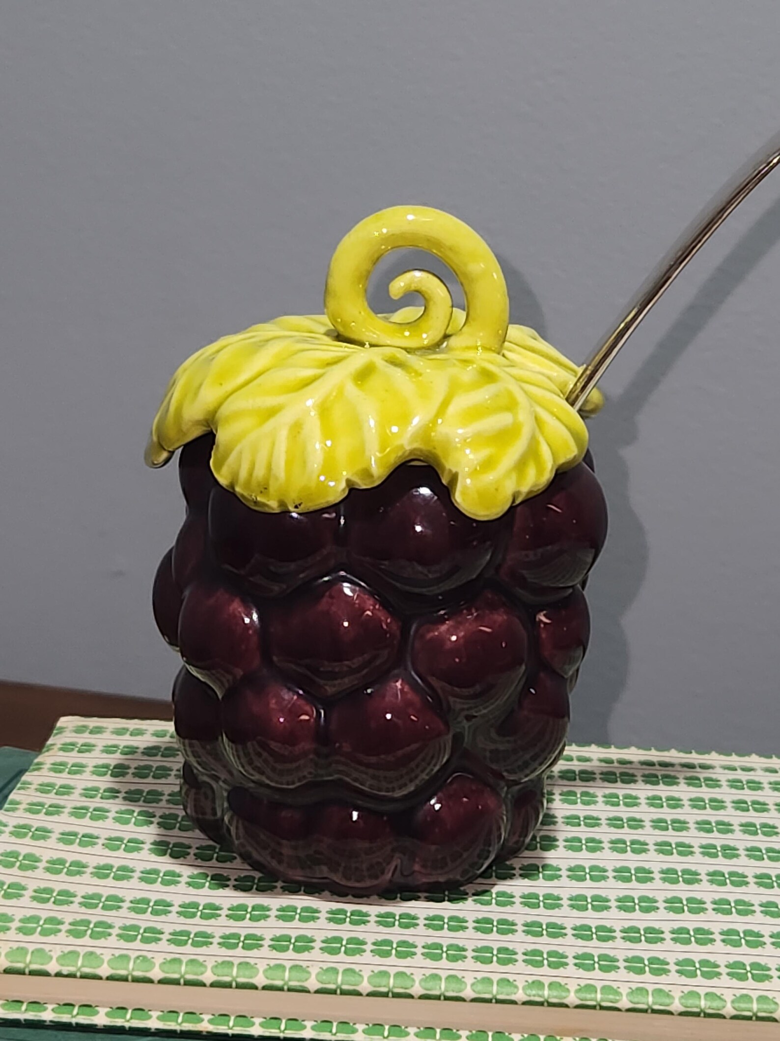 Vintage Jam Jelly Jar With Lid Majolica Ceramic Grapes Berries Pottery ...