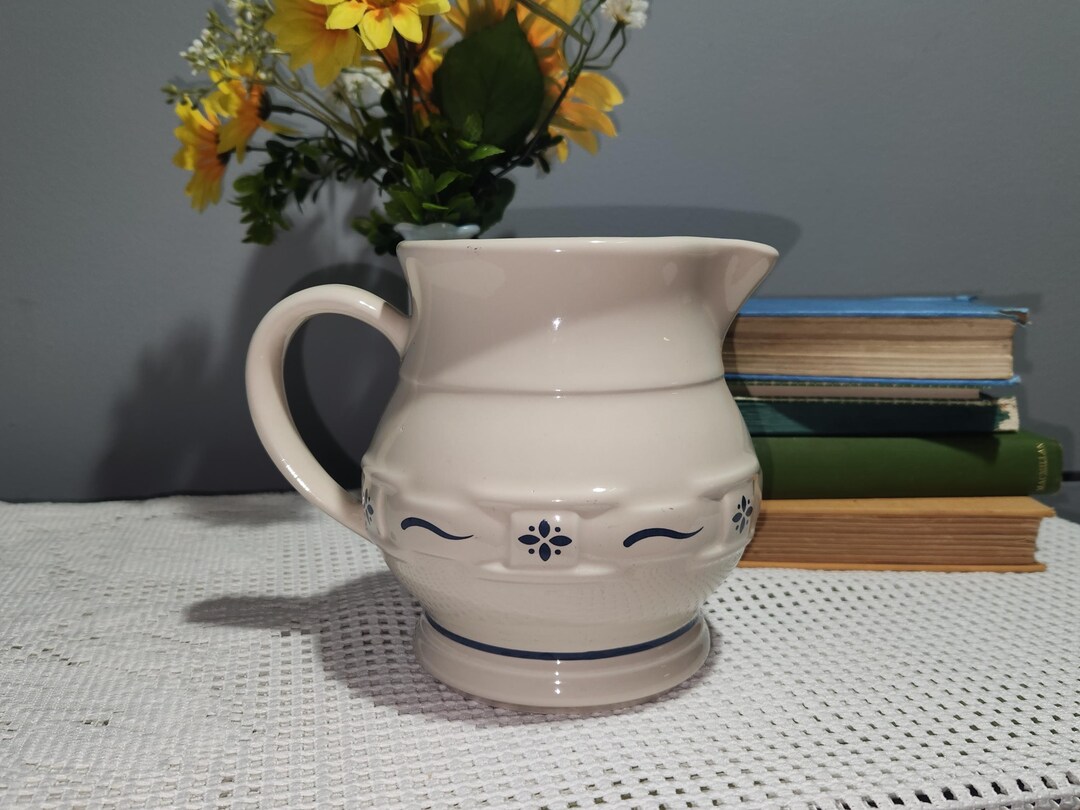 Vintage Longaberger Pottery Blue Woven Traditions Pitcher 32oz Country ...