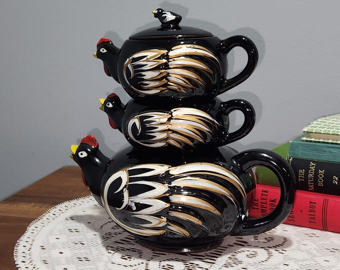 Vintage Teapot Redware Stacked Chicken Set Sugar Creamer Japanese Hand ...