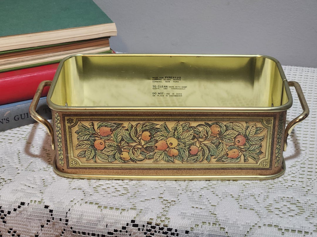 Vintage PYREX Loaf Pan Metal Surround 213 Corning Glass Works Fruit ...