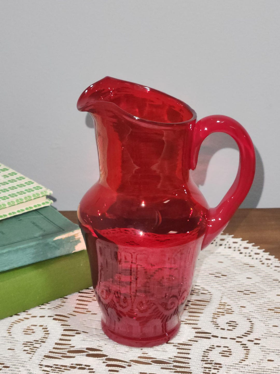 Vintage Blown Glass Ruby Red Pitcher Rainbow MCM West Virginia - Etsy