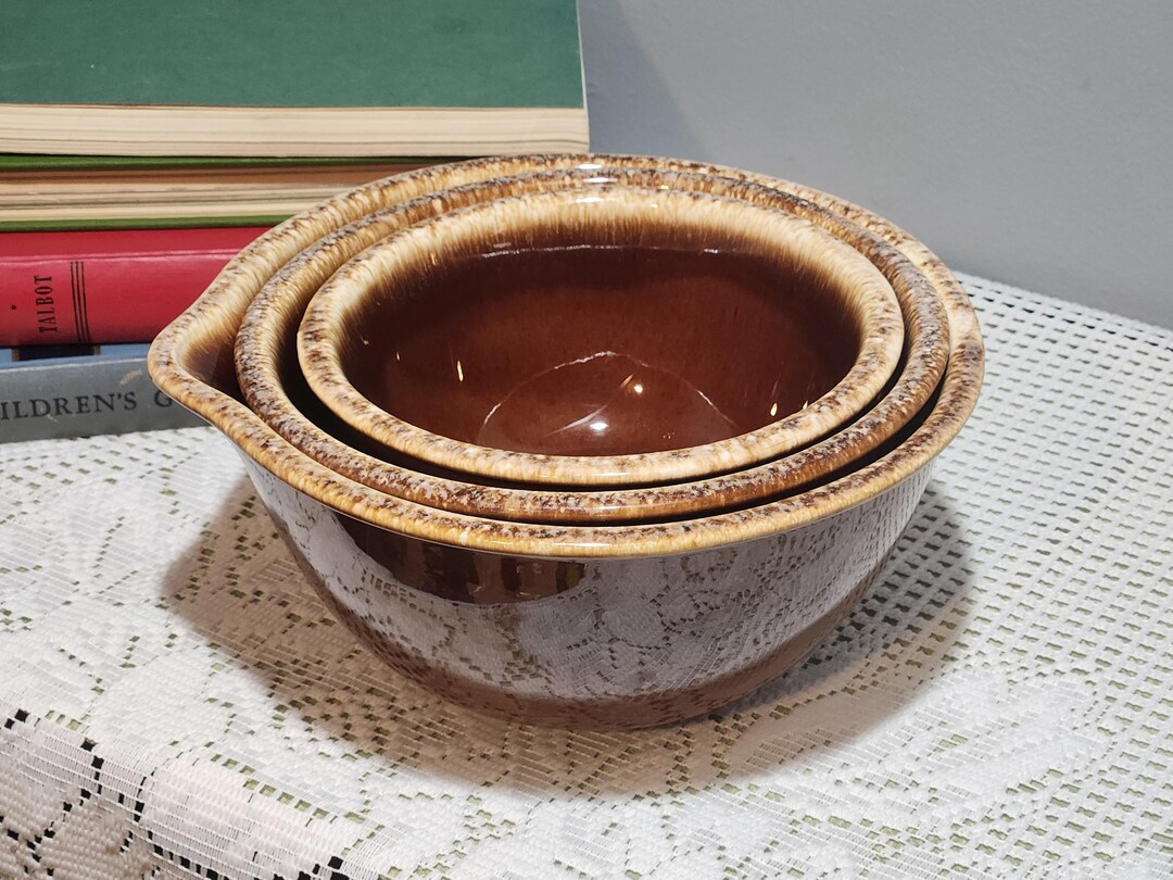 Vintage Hull Pottery Mixing Bowls Nesting Set Oven Proof Brown Dripware ...