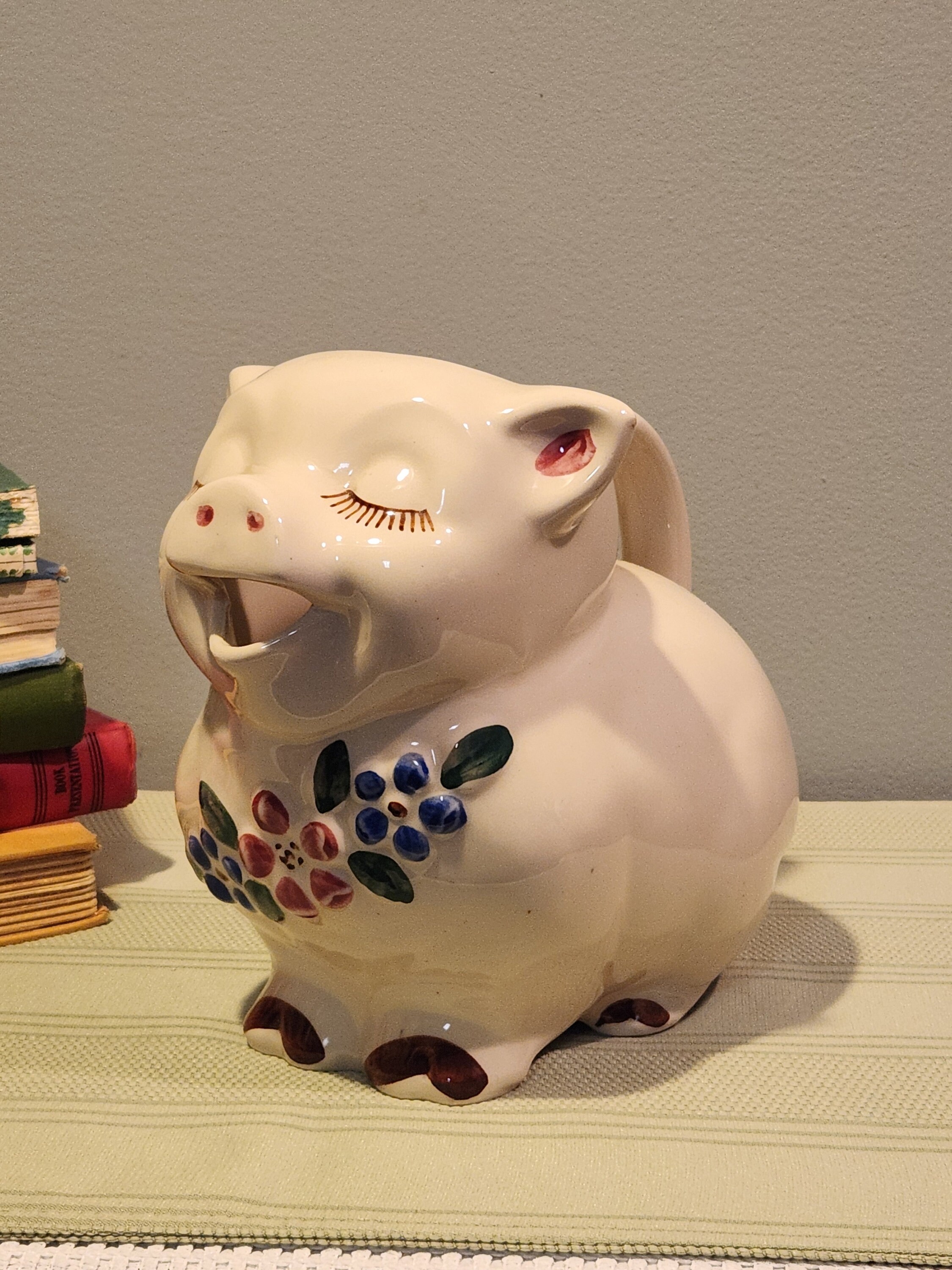 Vintage Pitcher Shawnee Art Pottery Smiley Pig Art Pottery Figural Hand Painted Vintage 2 1940s ...