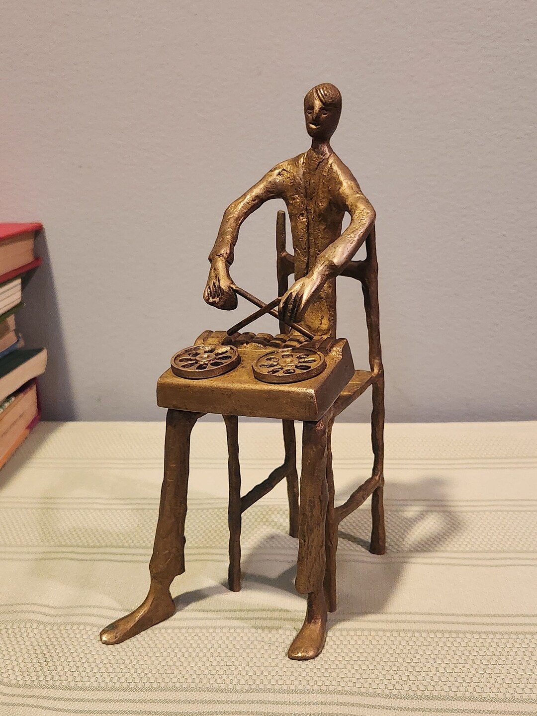 Vintage Bronze Jazz Sculpture Art Brutalist Figurine Musician Steel Pan ...