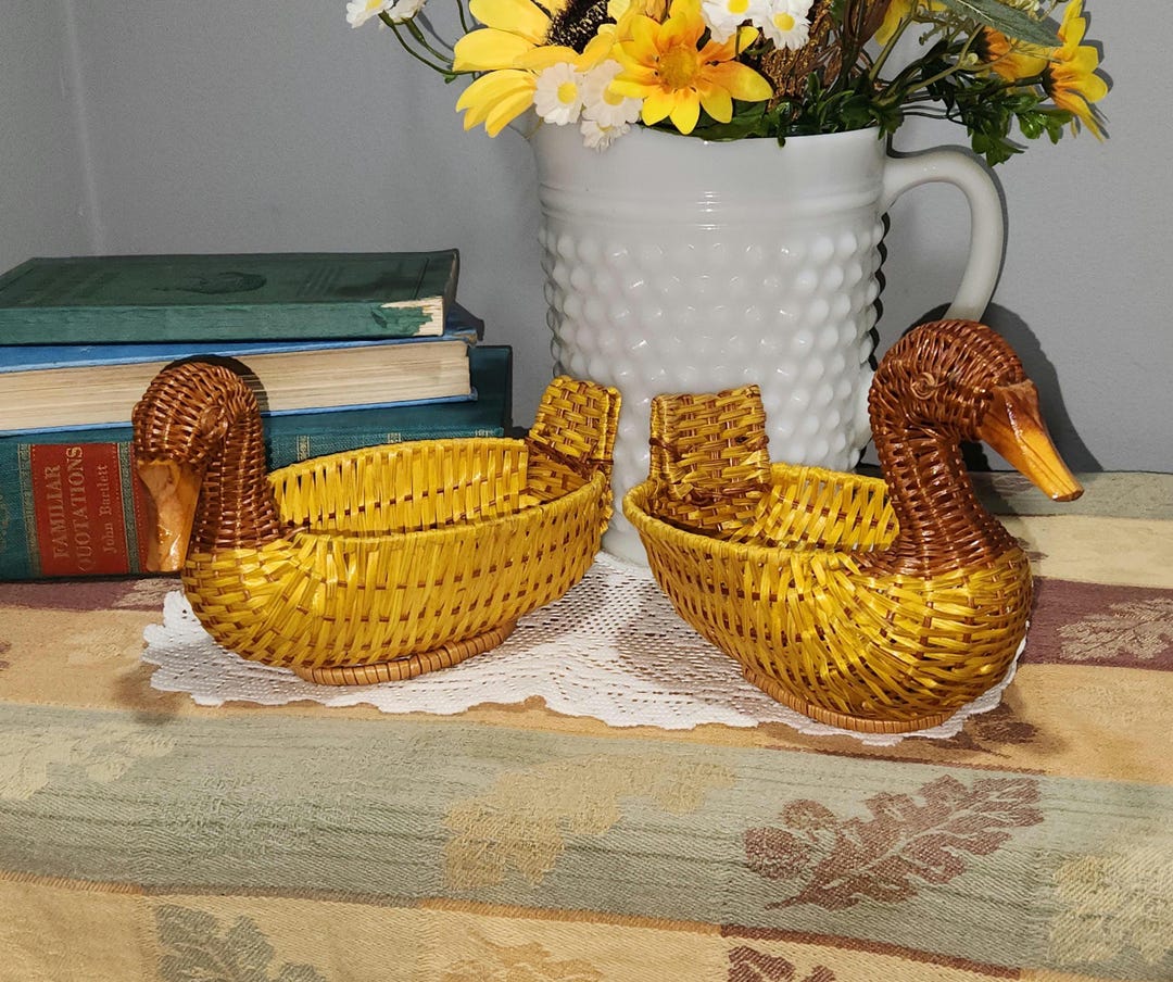 Woven Wicker Duck Basket Pair Vintage Boho Planter Storage Decor - Etsy