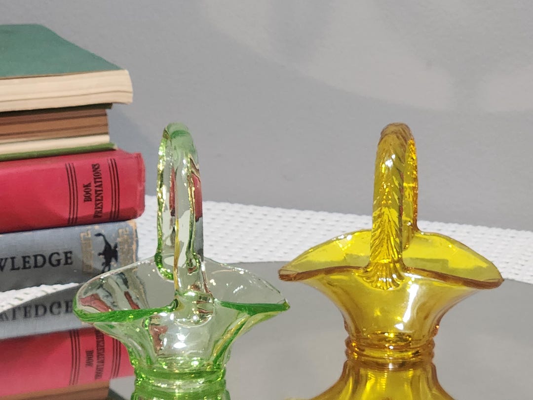 Miniature Glass Baskets Tiffin Glass Small Uranium Cadmium UV - Etsy