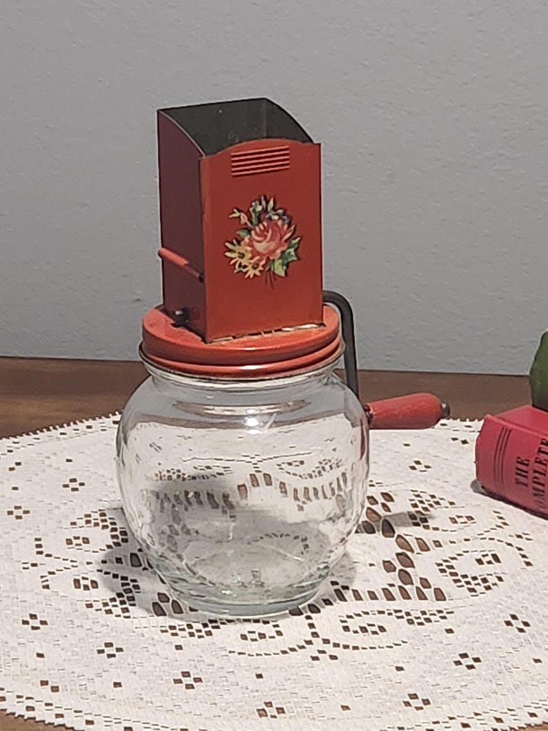 Vintage Hazel Atlas Hand Crank Nut Chopper Floral Painted 1940s Kitchen ...