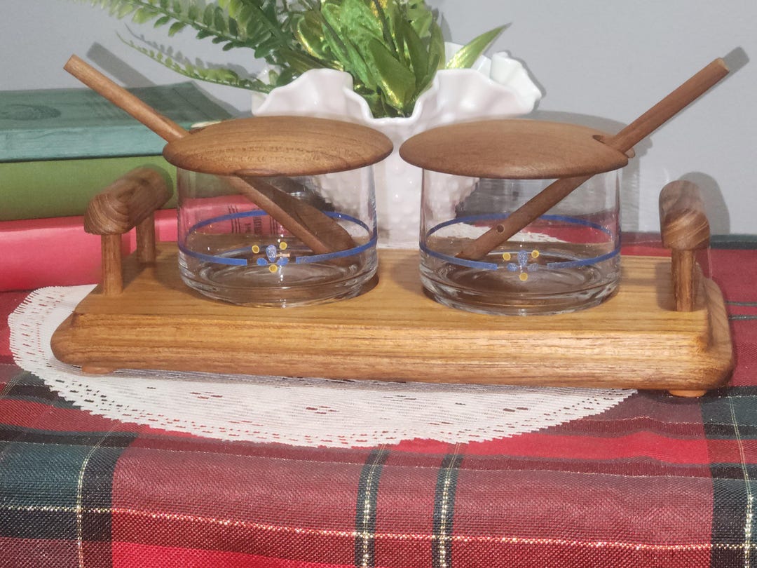 Vintage Teak Glass Condiment Set Serving Dining Holiday Table - Etsy