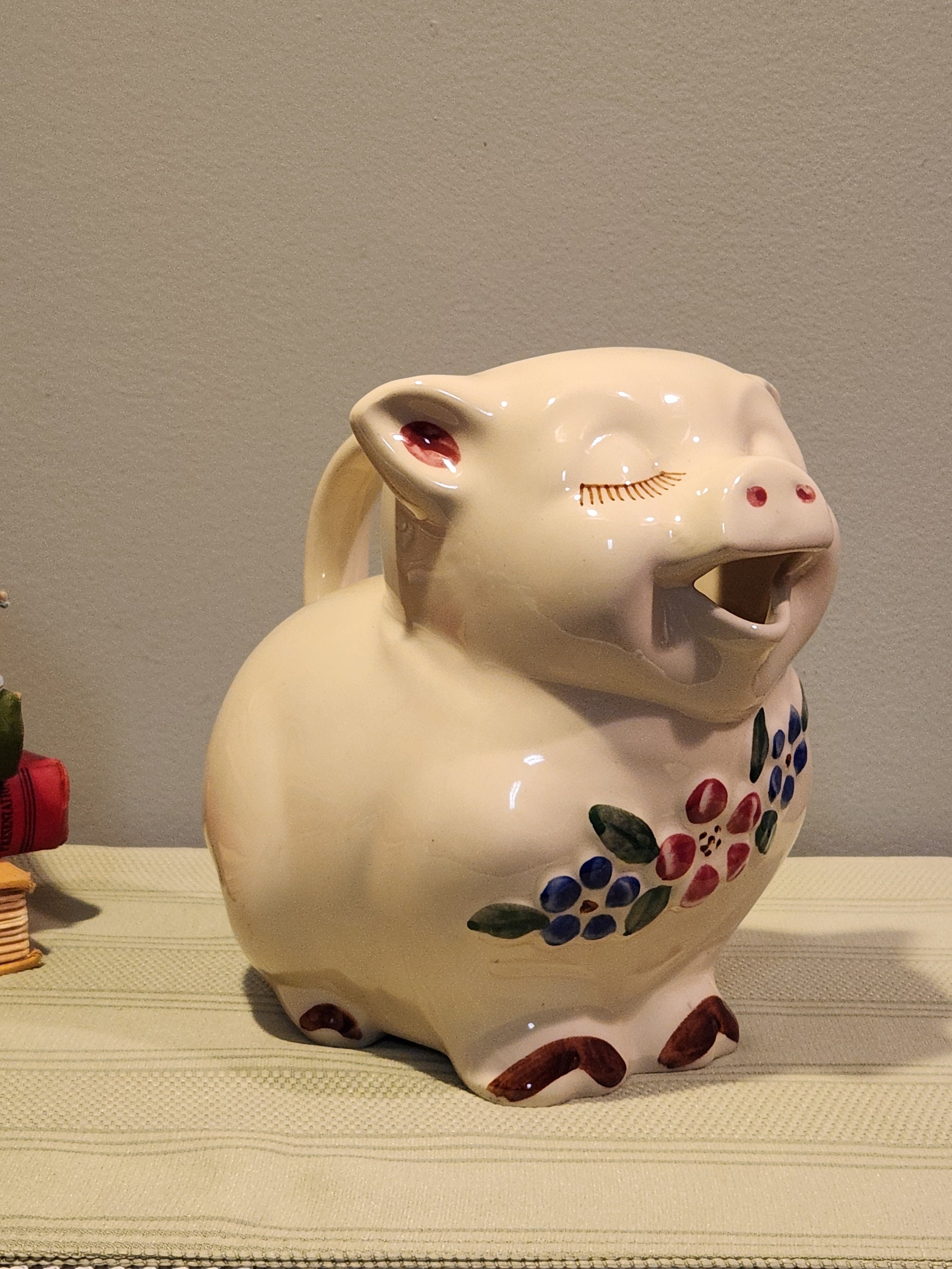 Vintage Pitcher Shawnee Art Pottery Smiley Pig Art Pottery Figural Hand ...