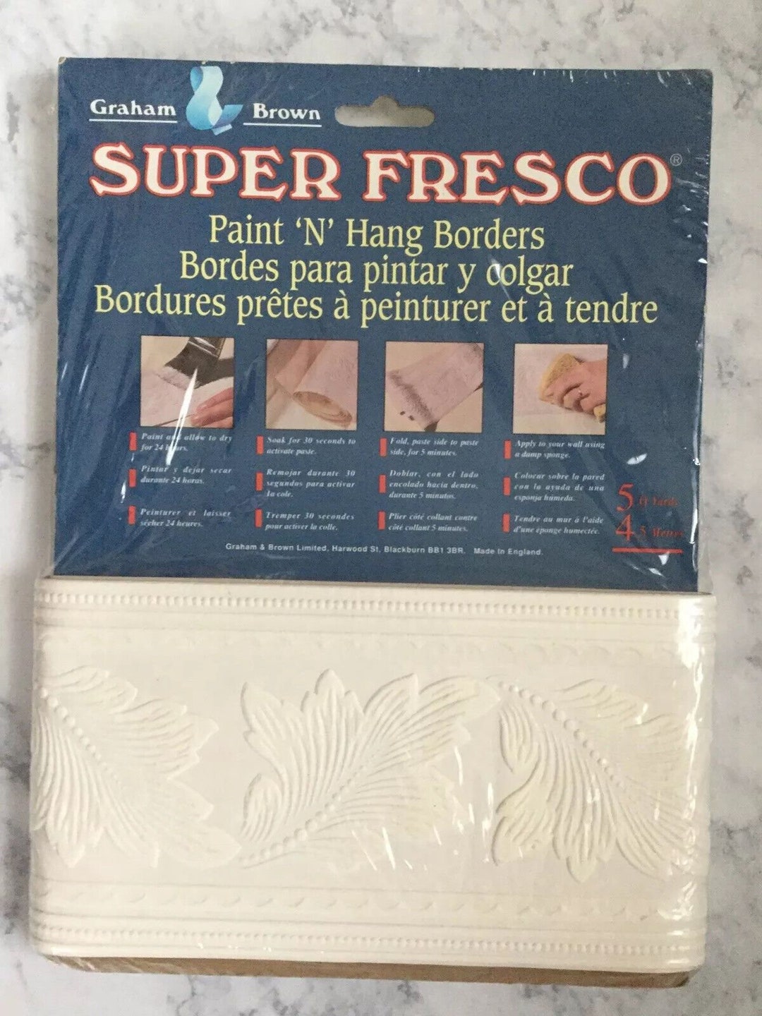 Super Fresco Paint N Hang Border Graham & Brown 5yds Leaf Design 4.5 in ...