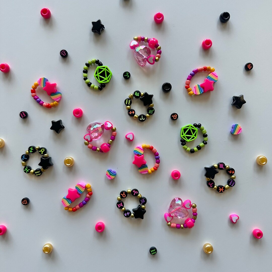 Kandi Bead Rings: Rave Festival Jewelry, Heart, Star, Horoscope - Etsy