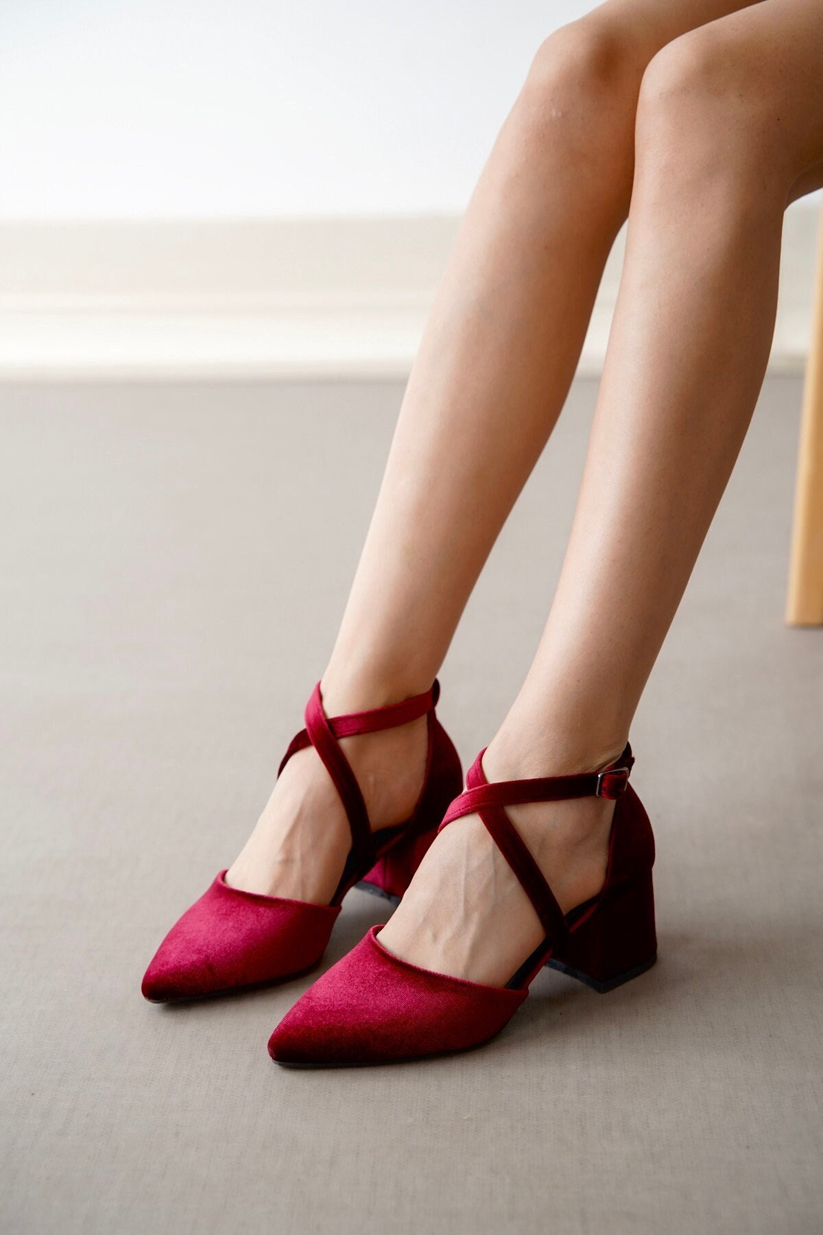 Dark Red Velvet Heels, Red Velvet Pumps, Burgundy Wedding Heels, Women ...