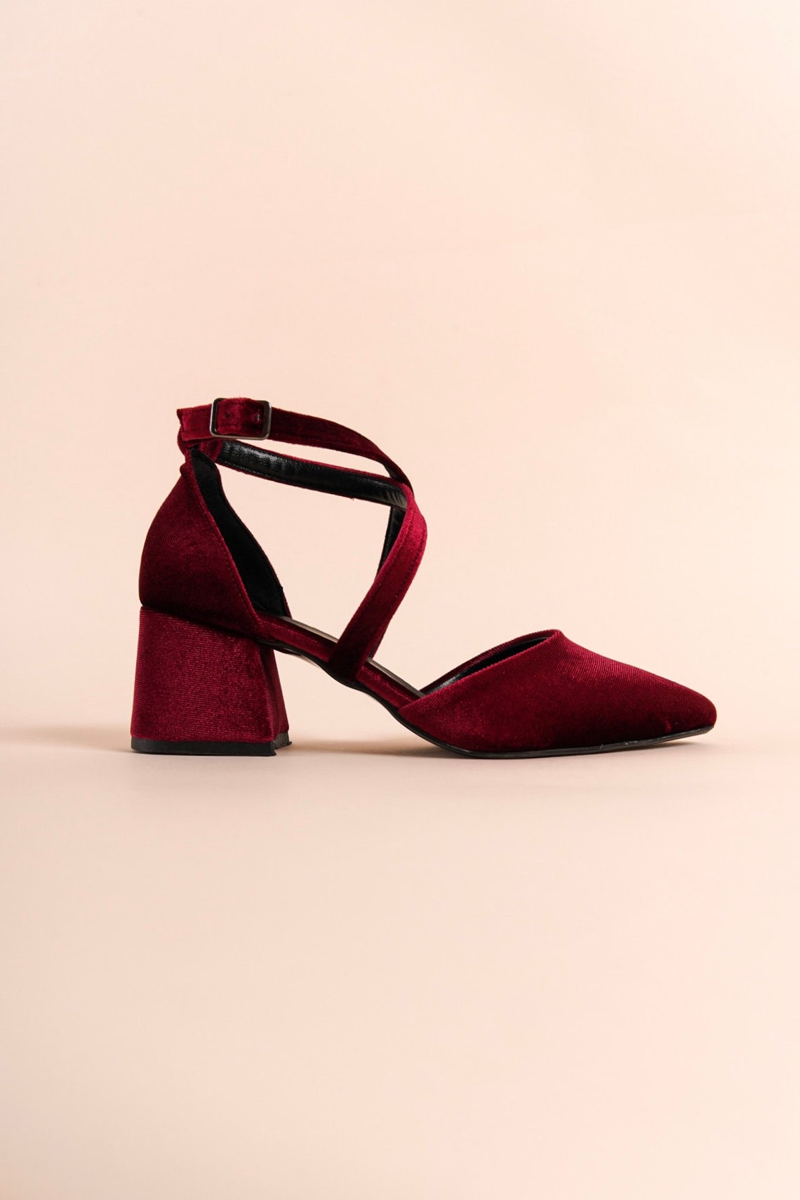 Dark Red Velvet Heels, Red Velvet Pumps, Burgundy Wedding Heels, Women ...