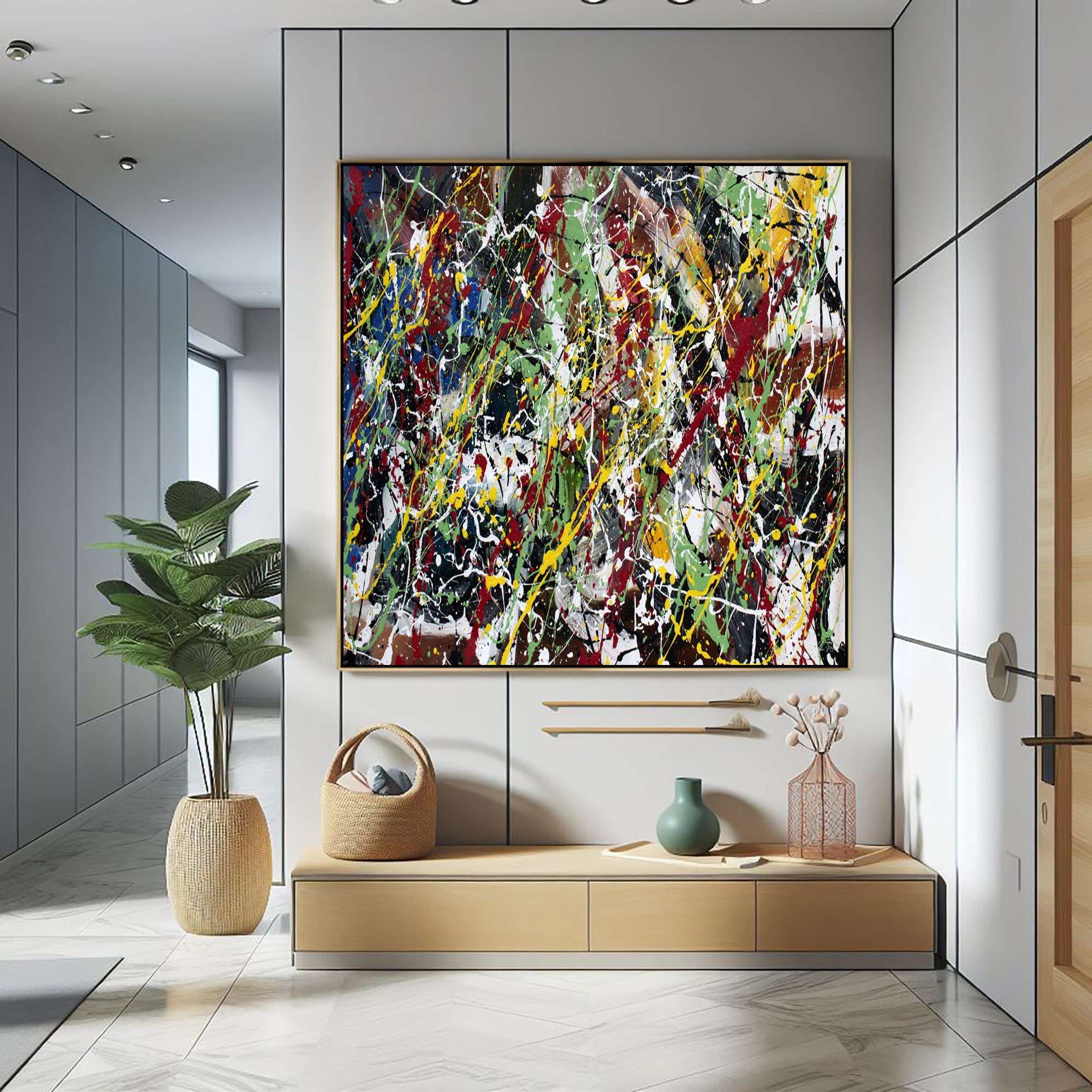 Large Jackson Pollock Style Drip Painting, Vibrant Multicolor Acrylic ...
